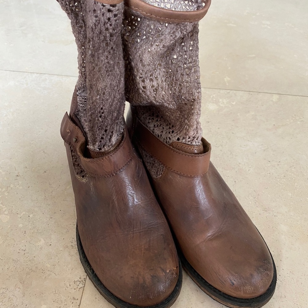 Free People Distressed Leather Lace Boots - Gem